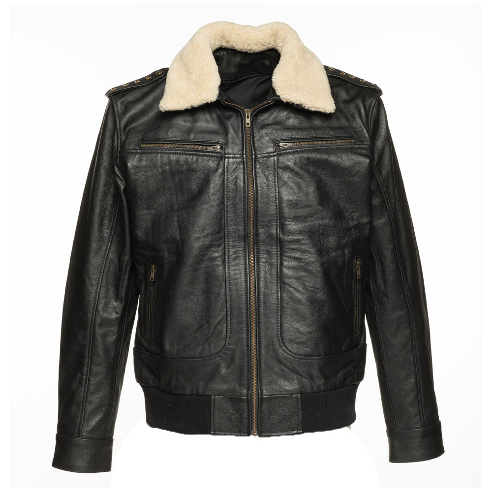 Alaric black bomber jacket with shearling collar – Lusso Leather