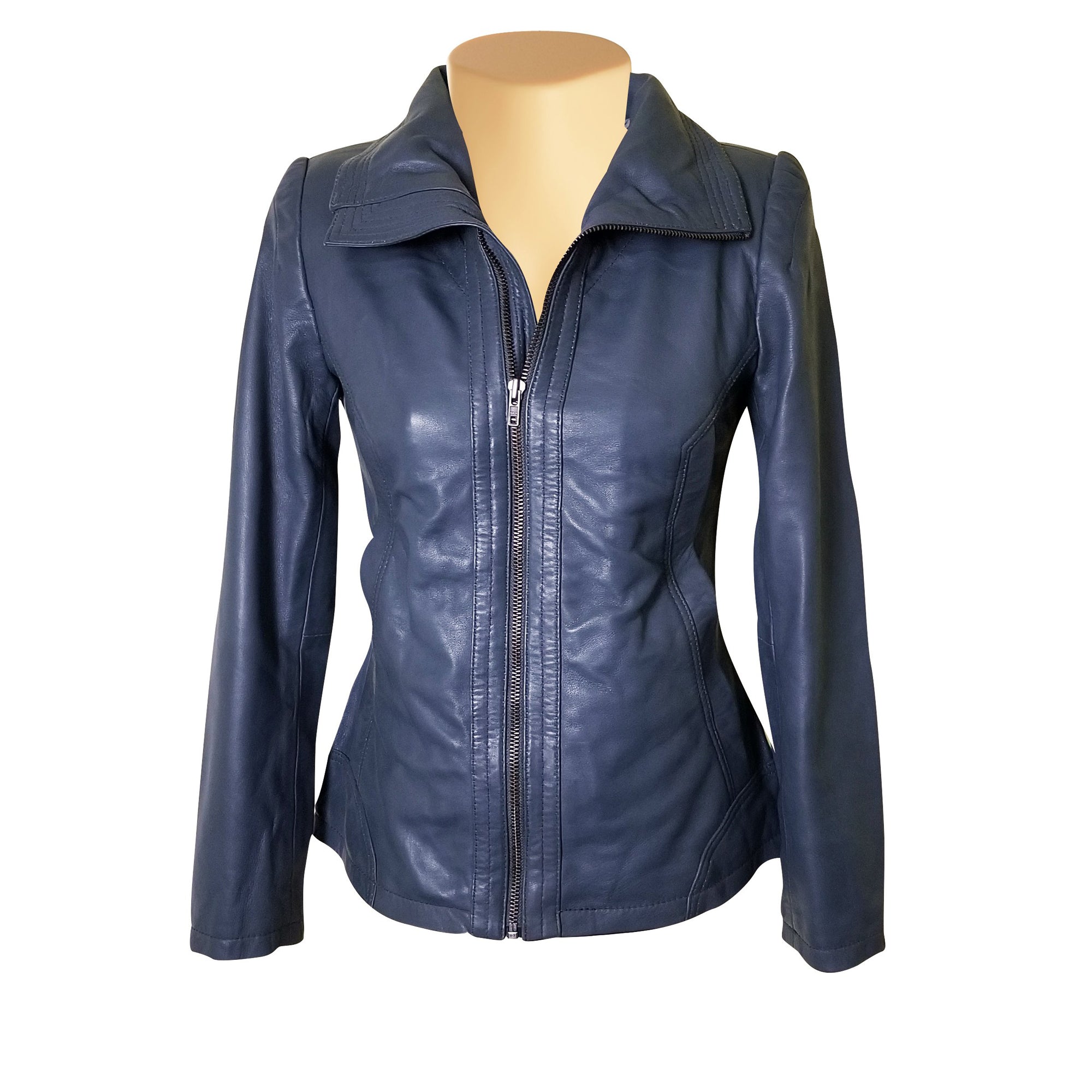 Marva Grey Leather Jacket With Flap Collars – Lusso Leather