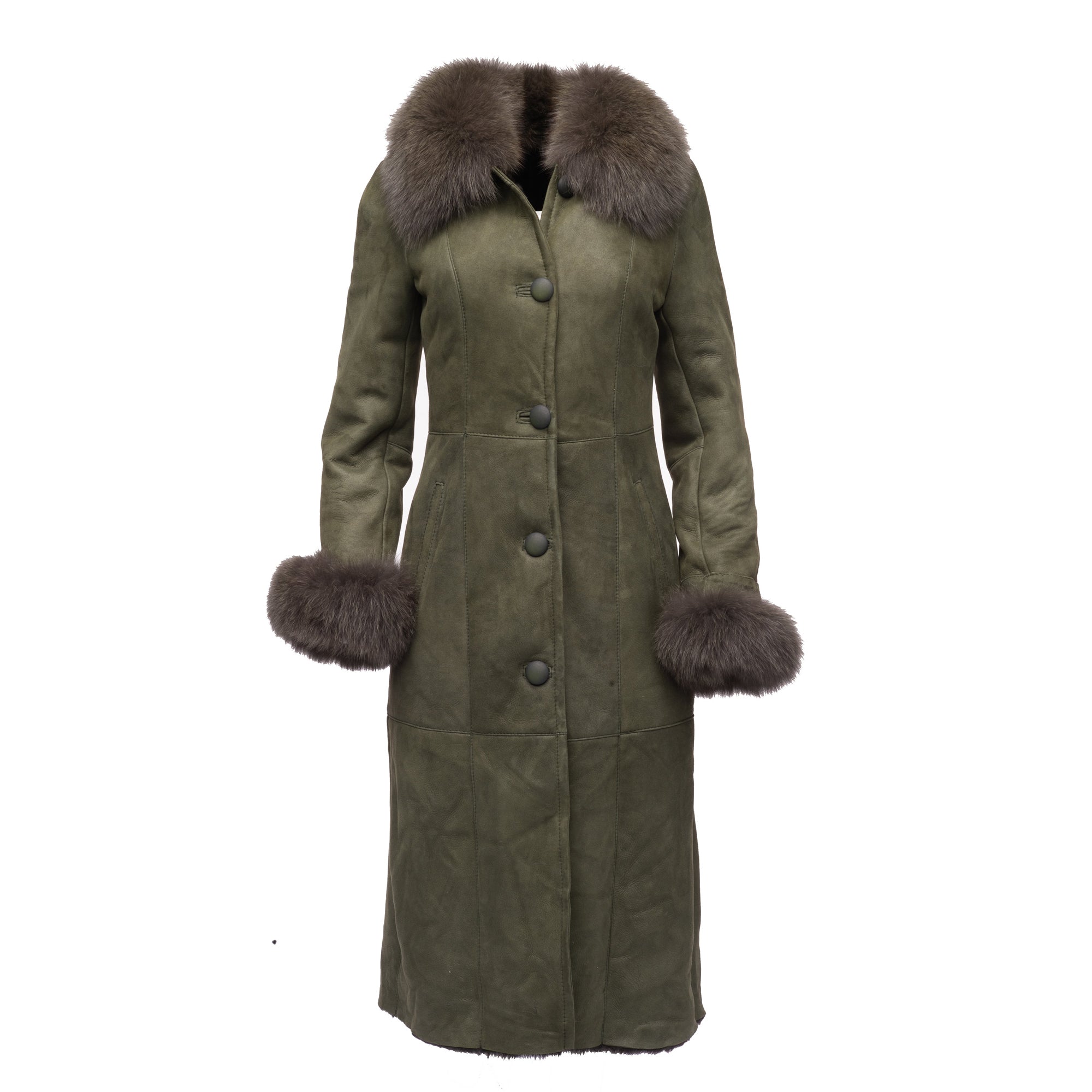 Caitlan’s Shearling Sheepskin Full Length Long Coat With Fox Fur ...